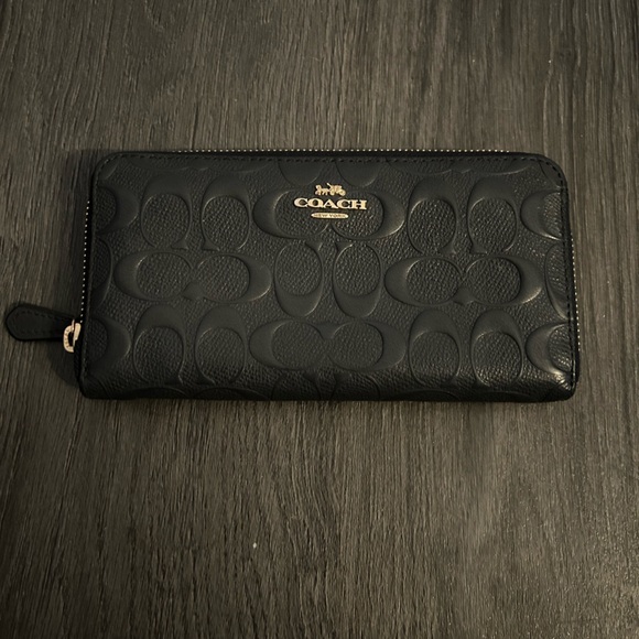 Coach | Bags | Coach Black Embossed Zip Wallet | Poshmark